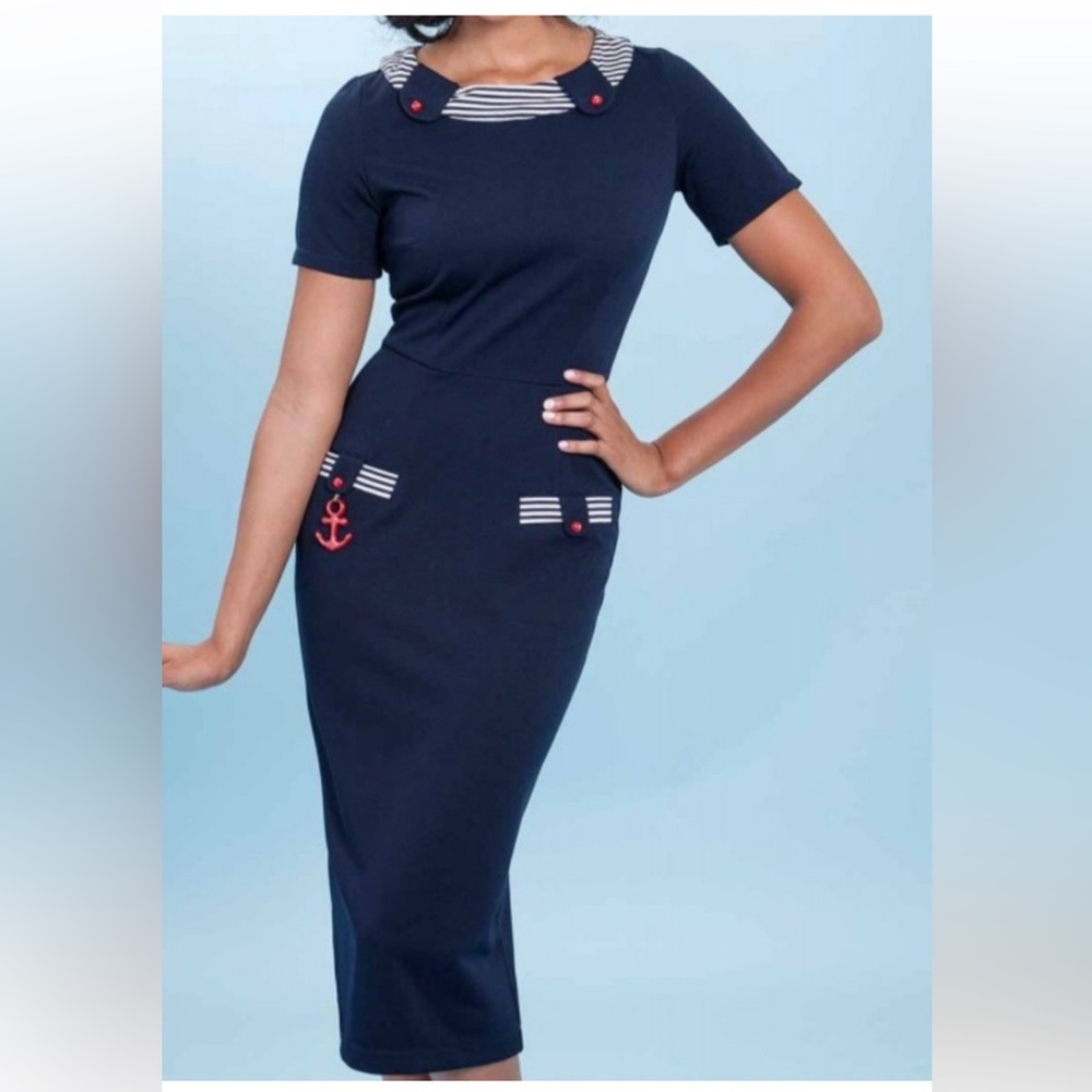 Tatyana Pinup Wiggle Dress 1950s Sailor Nautical Dres… - Gem
